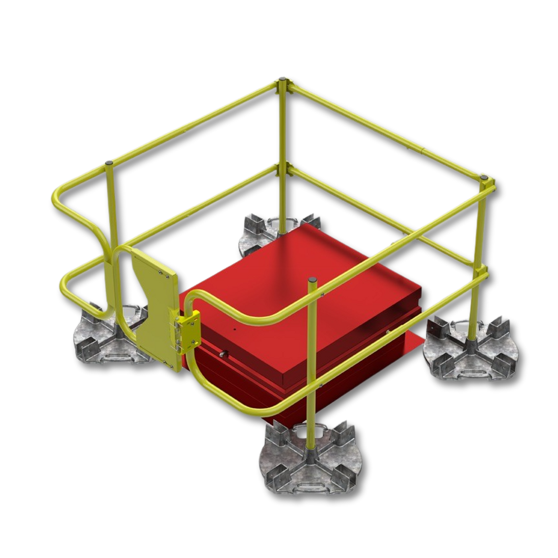 Leading Edge Safety Ballasted Roof Hatch Guardrail For A 30