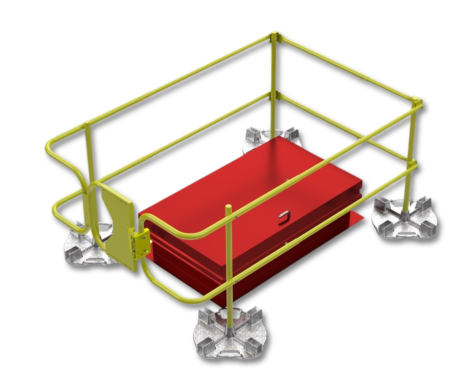 Leading Edge Safety Ballasted Roof Hatch Guardrail For A 30